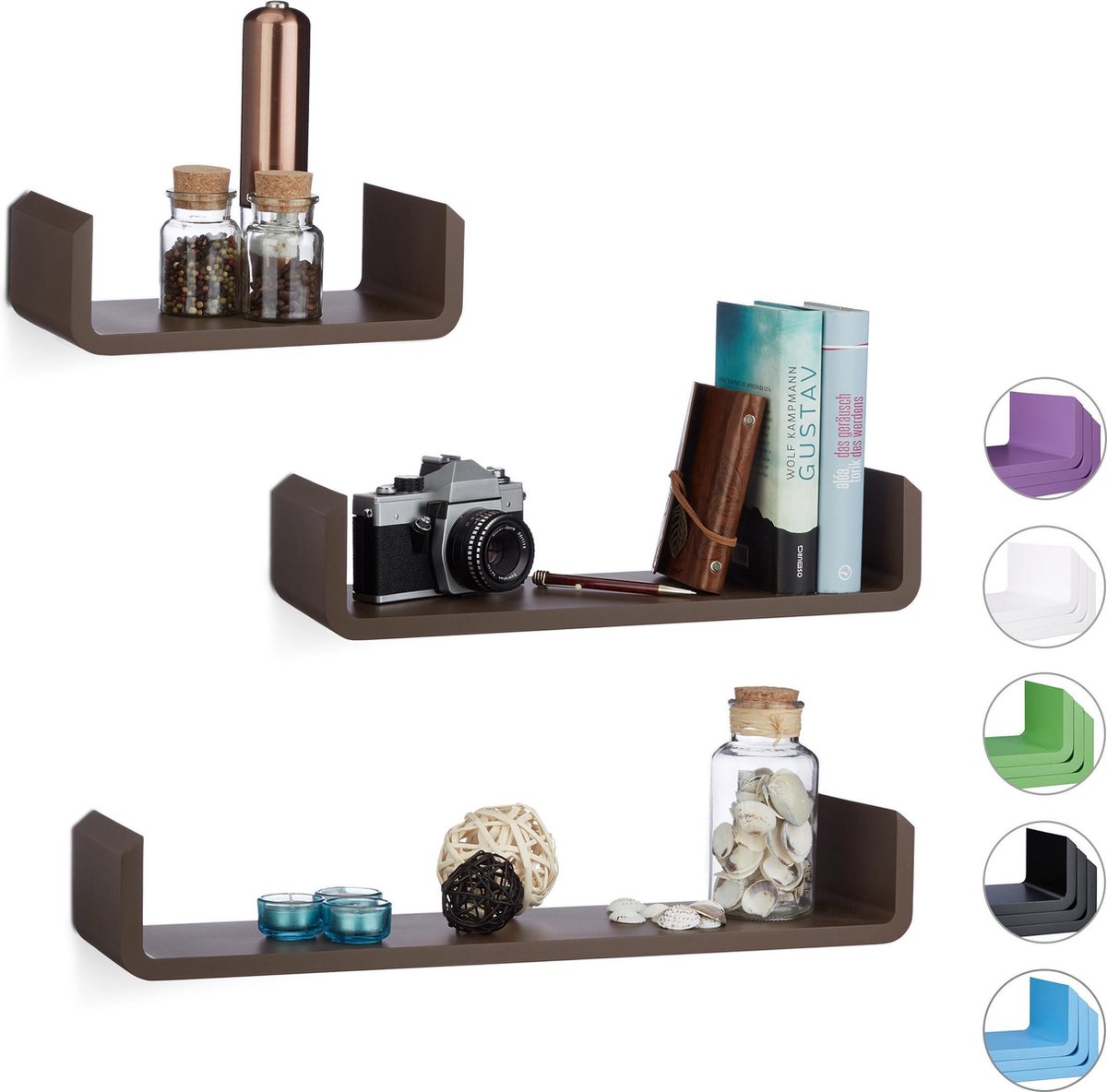 Relaxdays wandplank set van 3 - U-vorm - wandbox - MDF - zwevend ...