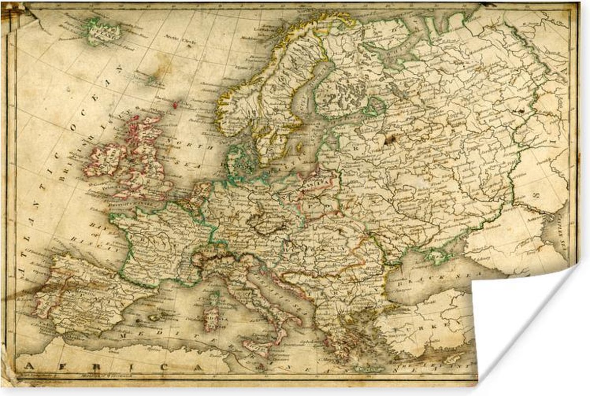 Wereldkaarten - Groezelige wereldkaart van Europa - 80x60 cm | bol.com