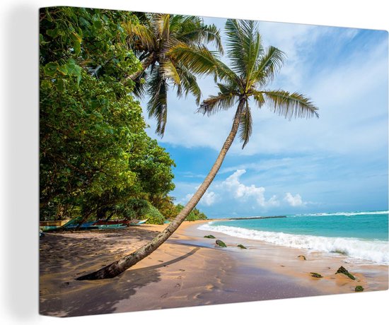 Canvas Schilderij Palmboom - Strand - Zee - 120x80 cm - Wanddecoratie | bol