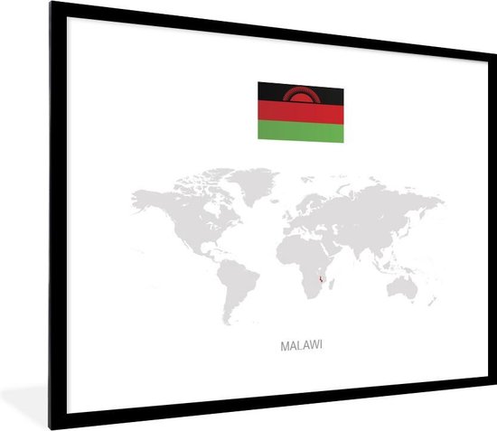 Fotolijst incl. Poster - tekening van Malawi op de wereldkaart - 80x60 ...