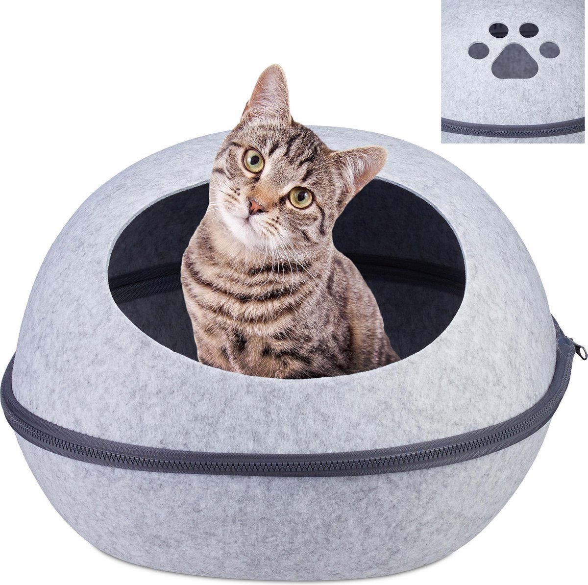Relaxdays kattenmand vilt - moderne katten slaapplek - ovaal ...