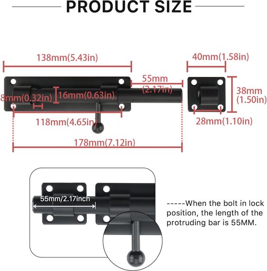 RVS deurgrendel, SAYAYO poortgrendel, dopgrendel, grendelslot, klein ...