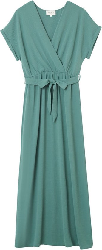 Groene V-hals maxi-jurk met strikceintuur Maud - Grace & Mila | bol