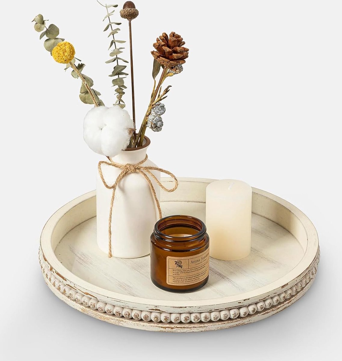 Houten dienblad, rond, dienblad, decoratie, vintage dienblad, kaarsen ...