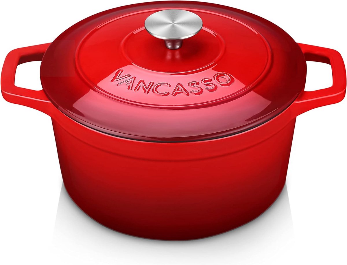 Ronde gietijzeren braadpan met emaille coating, braadpan met deksel, 24 ...