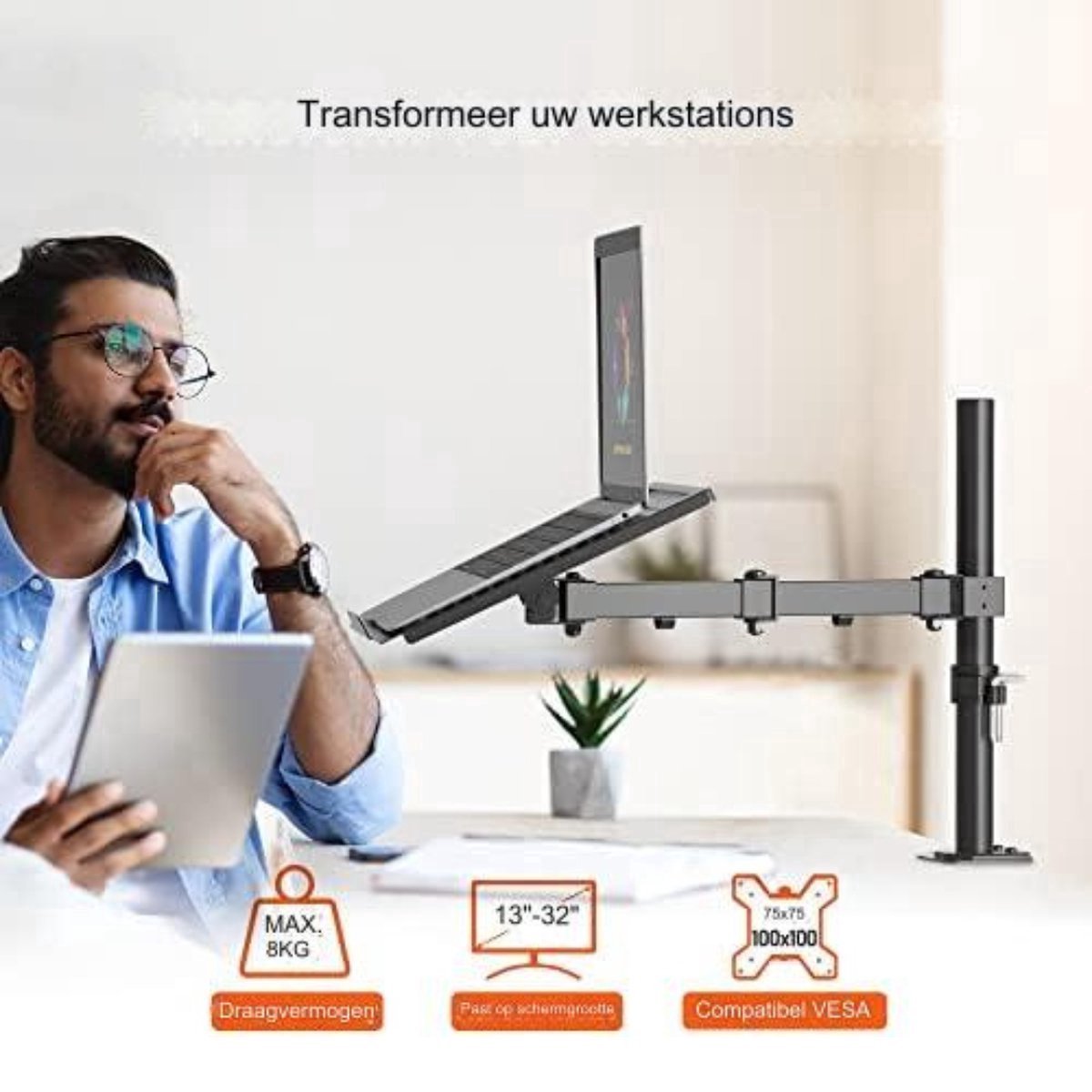 Monitor Arm Laptop - Laptop Arm Standaard - 13 tot 32 inch LCD LED ...