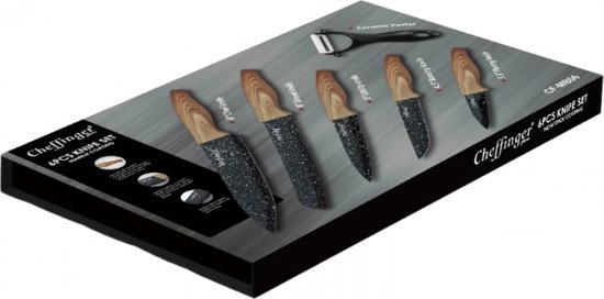 Cheffinger CF-MB06: 6-delige messenset met marmercoating en houtontwerp | bol