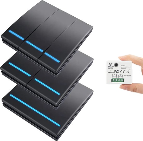 Slimme Draadloze Schakelaar | Zwart | RF 433 Mhz | 3 knoppen ...