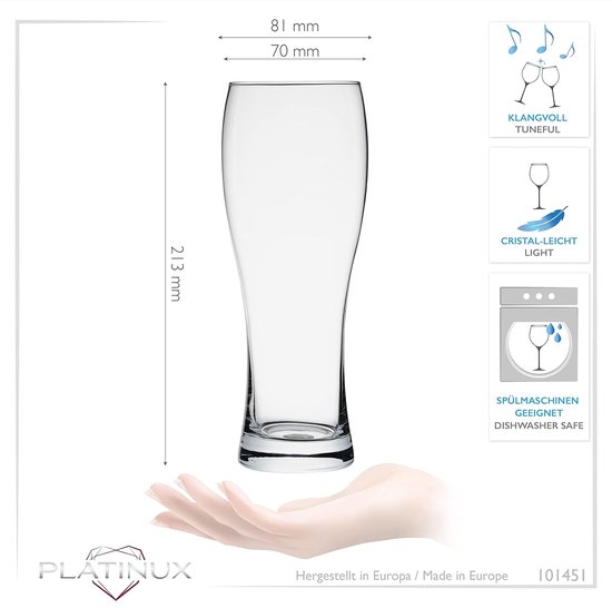 Klassieke bierglazen 500 ml (max. 660 ml) Set 6-delig van glas tarweglazen hoog... | bol