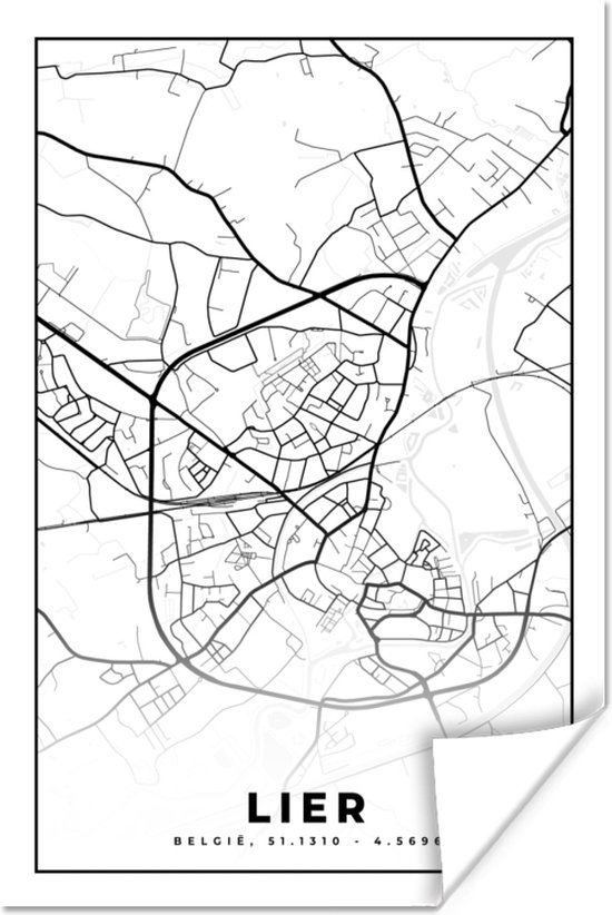 Poster België – Lier – Stadskaart – Kaart – Zwart Wit – Plattegrond ...