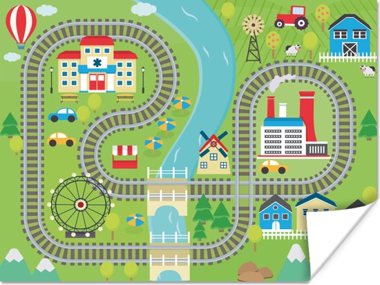 Poster Kinderen - Trein - Auto - Spoor - 160x120 cm XXL | bol