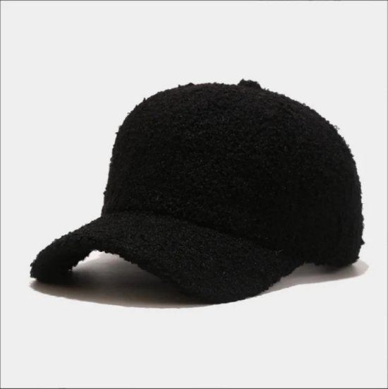 Teddy Cap Zwart - Warme Teddy Pet - Lamswol - Lamb Wool - Baseball Cap ...