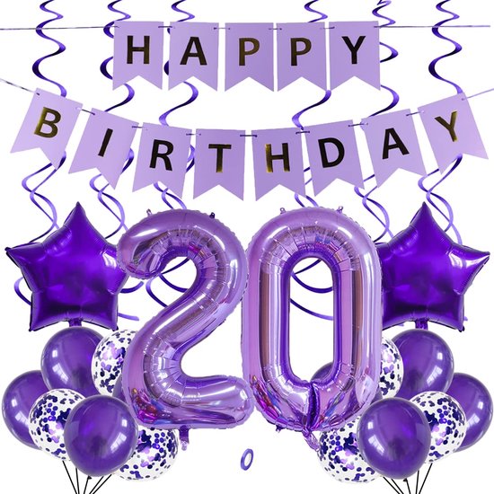 TRANKIELO® - 20e Verjaardag Decoratieset – Grote Paarse Ballonnen - 101 ...