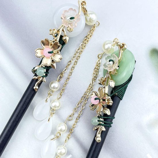 Set van 4 Chinese houten haarspelden met retro vlinderbloem ...