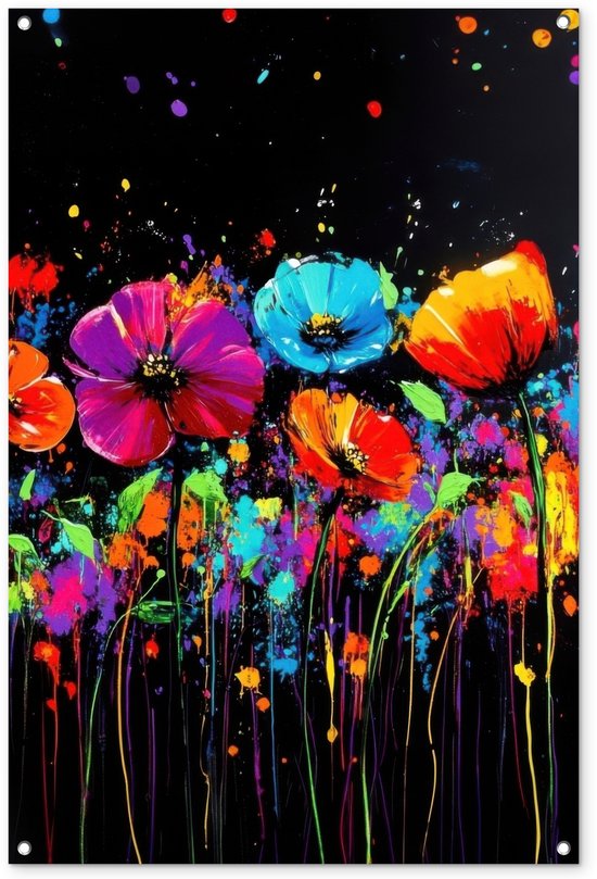 Tuinposter 80x120 cm - Tuindecoratie Bloemen - Kleurrijk - Spetters - Poster voor in... | bol
