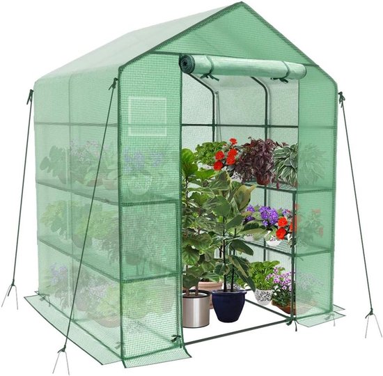 Kwekerijkas voor de tuin 143 x 143 x 195 cm met oprolbare deur en raam ...
