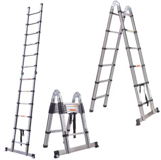 Telescoopladder Silvion - A frame - 380CM - RVS Opvouwbaar - Draagbaar ...