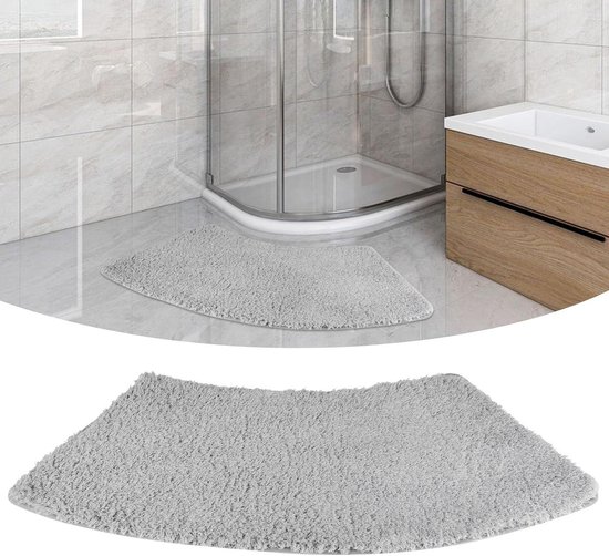 Fan Shaped Curved Non Slip Bathroom Mat Shaggy Sector Corner Shower Mat ...