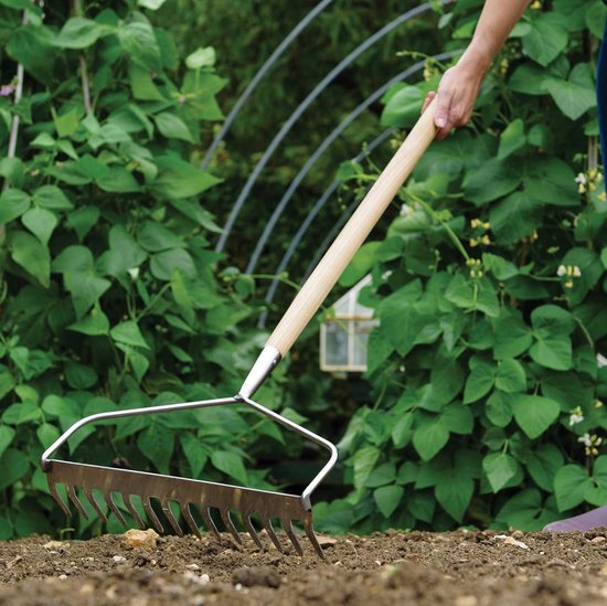 Long Handle Garden Rake - Stainless Steel Ideal for All Floors with Ash ...
