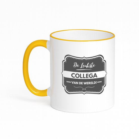 Hacebo® - De leukste collega koffiebeker met gekleurde rand goudgeel ...