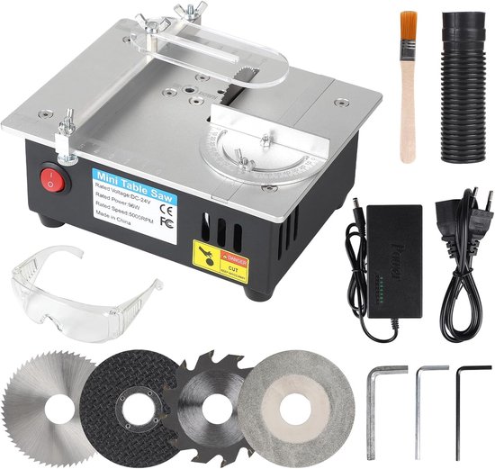 Mini Table Saw - 96 W Tafelzaag met 4 Cirkelzagen - Snijhoogte 0-15 mm ...