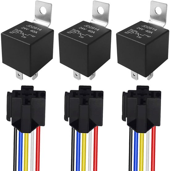 3Pcs 5 Pin Car Relay - 24V 40A SPDT Automotive Relay - met Harness ...