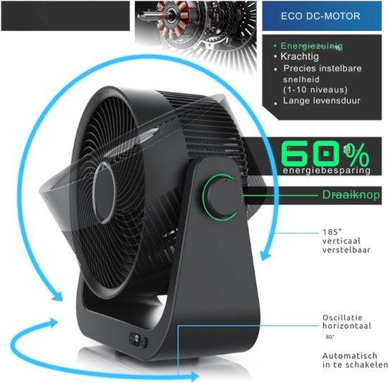 Tafelventilator Met Accu - Met Afstandsbediening - Zeer Stil - DC-Motor ...