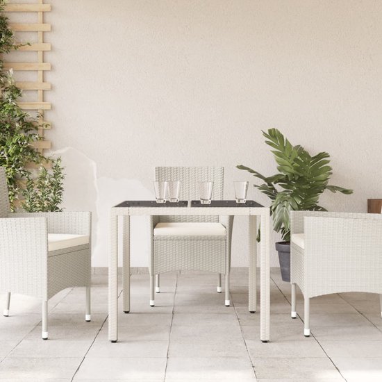 Tuintafel met glazen blad 90x90x75 cm poly rattan wit | bol