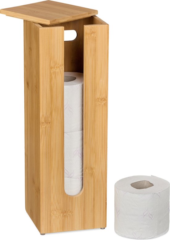 WC rolhouder staand - Bamboe - Voor 4 rollen - Met deksel | bol