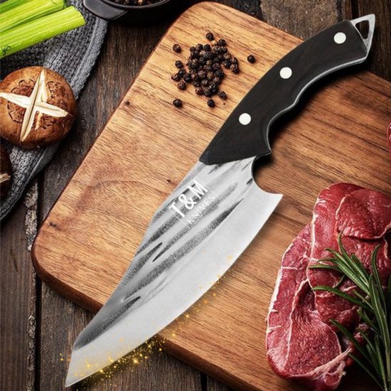 Premium Koksmes en BBQ Vleesmes - Gezandstraald RVS - Barbecue Mes Voor ...