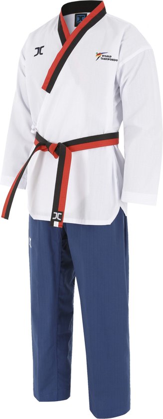 JCalicu poomsae taekwondopak poom jongen | WT | Wit / Blauw (Maat: 140) | bol