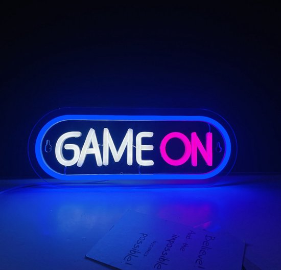 "GAME ON" LED Neon Wandlamp-USB Gevoed met Dimbare Verlichting-33x12 ...
