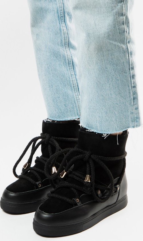 Sacha - Dames - Zwarte suède veterboots met imitatiebont - Maat 38 | bol
