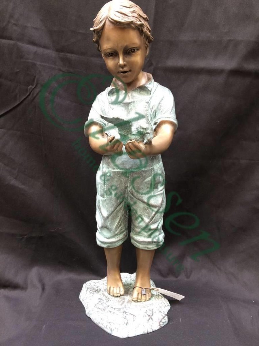 Statue de jardin - statue en bronze - Garçon à l'oiseau - Bronzartes ...