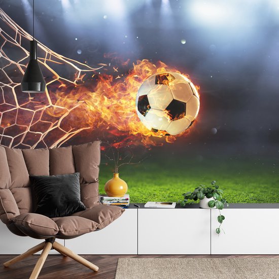 Fotobehang Voetbal In Vlammen | bol