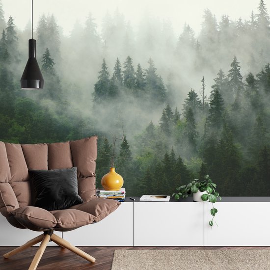 Fotobehang Bos In Mist - Vliesbehang - 405 x 270 cm | bol