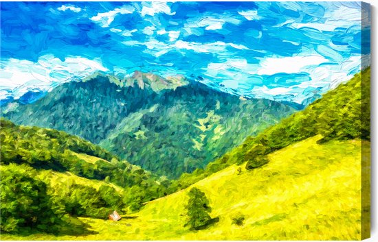 Schilderijkoning - Canvas Schilderij Geschilderd Berglandschap - 70 x 50 cm | bol