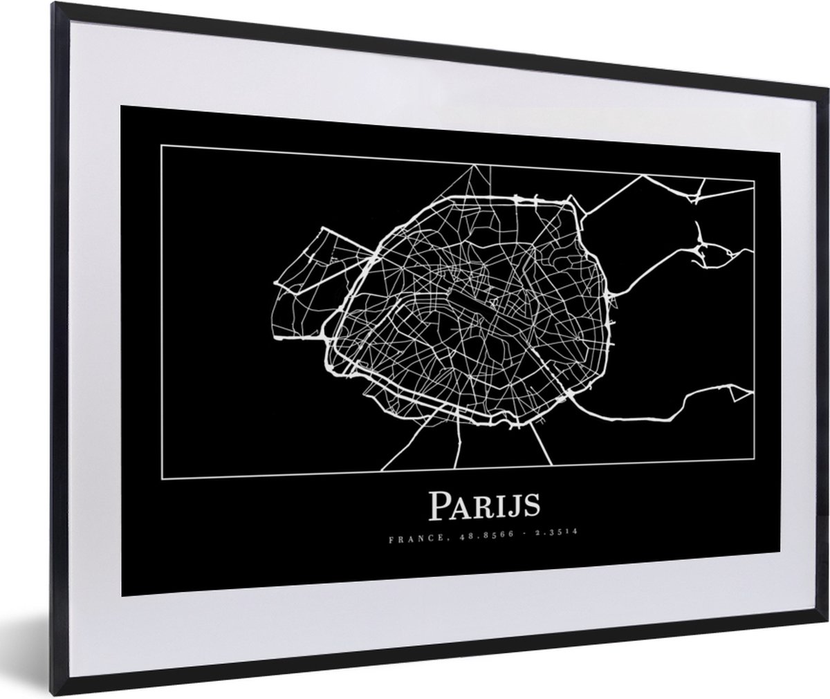 Fotolijst incl. Poster - Parijs - Plattegrond - Kaart - Stadskaart ...