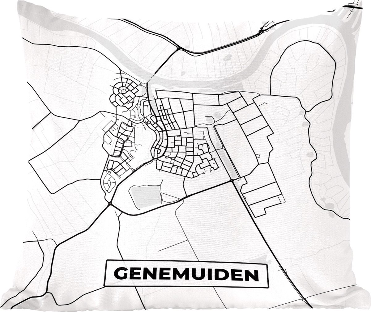 Sierkussen - Kaart Genemuiden - Zwart En Wit - 60 Cm X 60 Cm | bol.com