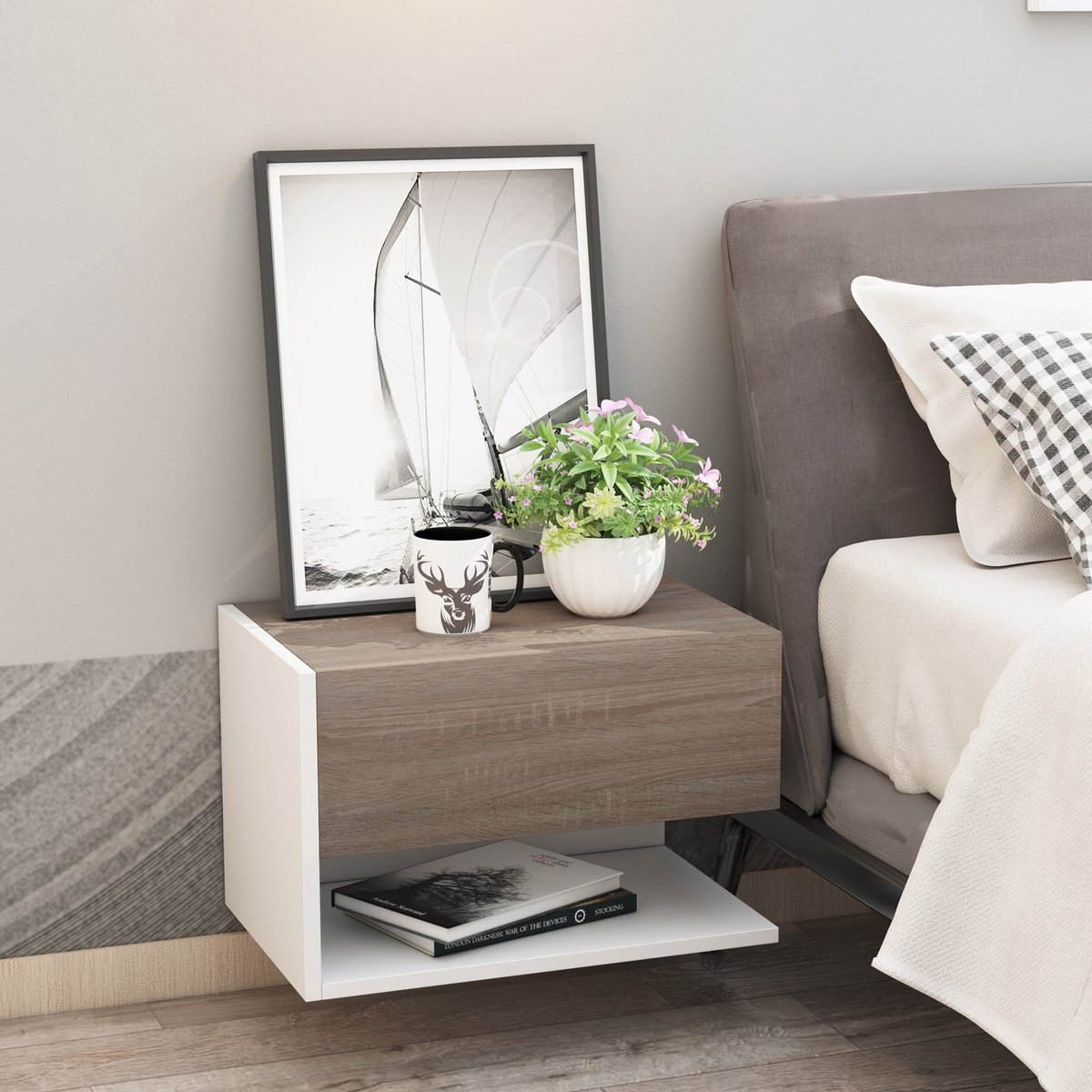 Tables de chevet Medina - Set De 2 - Fixation Murale - Tiroir - Table D ...