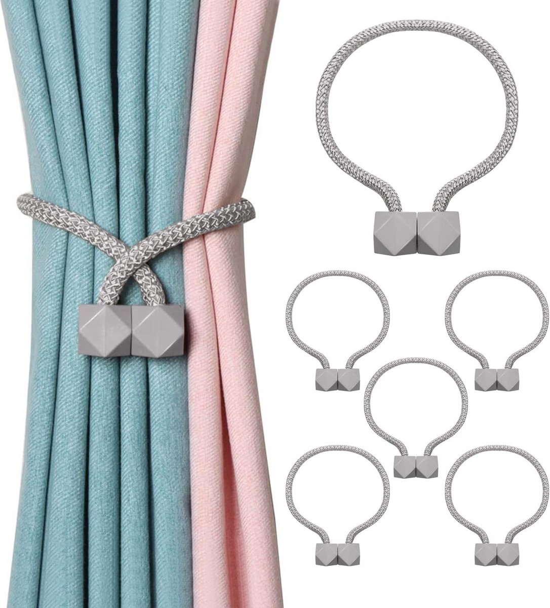 Pakket van 6 magnetische gordijnkoorden, gordijnhouders, touwgespen ...
