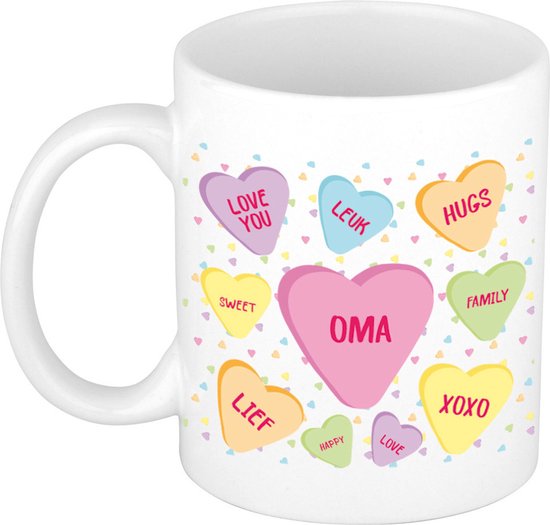 Bellatio Decorations Cadeau koffiemok voor oma - hartjes snoepjes - wit - verjaardag | bol