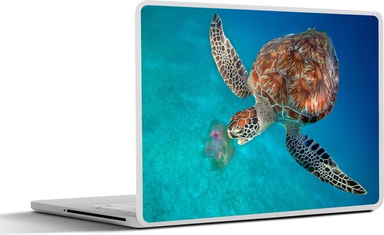Laptop sticker - 15.6 inch - Groene schildpad met kwal - 36x27,5cm ...