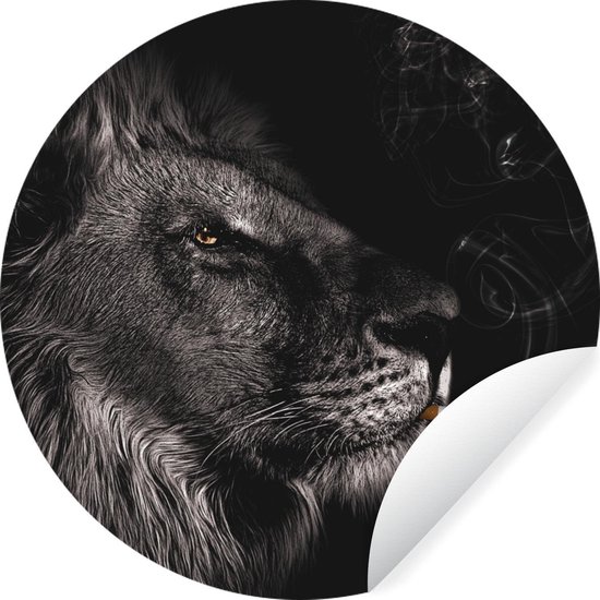 WallCircle - Muurstickers - Behangcirkel - Leeuw - Roken - Zwart - Wit - 100x100 cm -... | bol