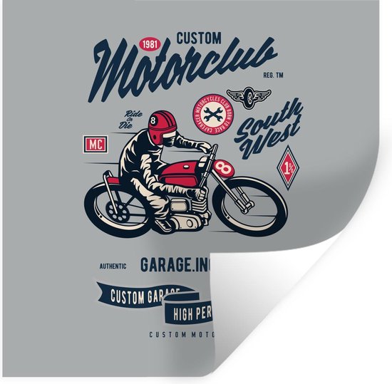 Muurstickers - Sticker Folie - Motorfiets - Helm - Vintage - Tekening ...