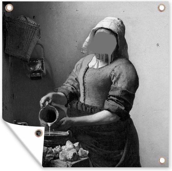 Tuin poster Het melkmeisje - Johannes Vermeer - Zwart - Wit - 200x200 cm - Tuindoek -... | bol