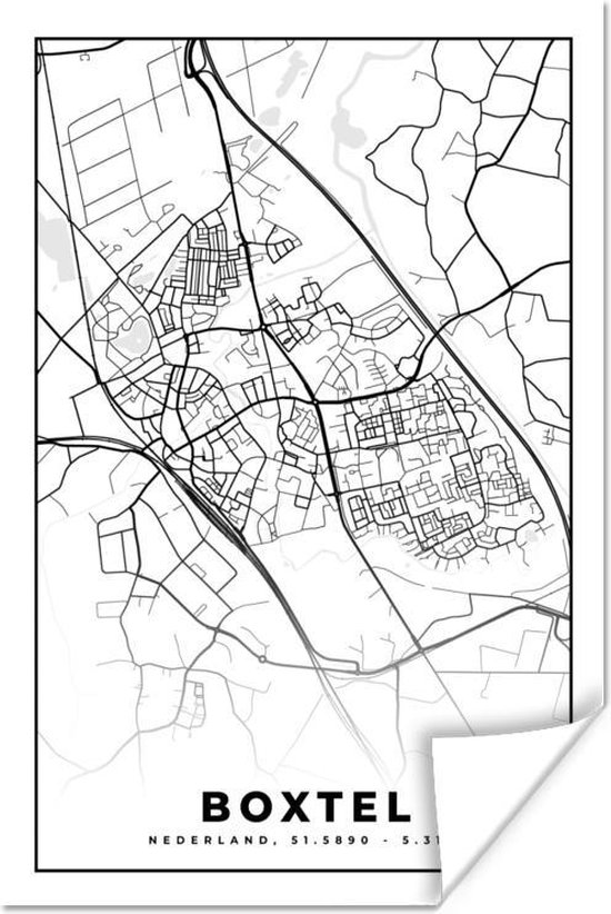 Poster Kaart - Boxtel - Zwart - Wit - 60x90 cm | bol.com
