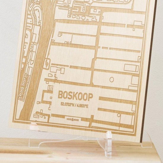 Kaart Boskoop - Gegraveerde stadskaart Hood&Wood - Hout, A4 | bol.com