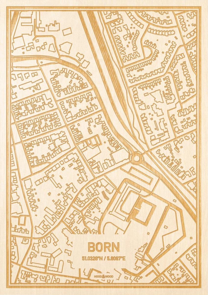 Kaart Born - Gegraveerde stadskaart Hood&Wood - Hout, A4 | bol.com
