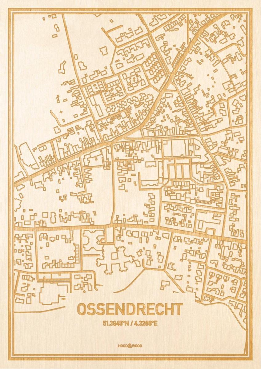 Kaart Ossendrecht - Gegraveerde stadskaart Hood&Wood - Hout, A4 | bol.com